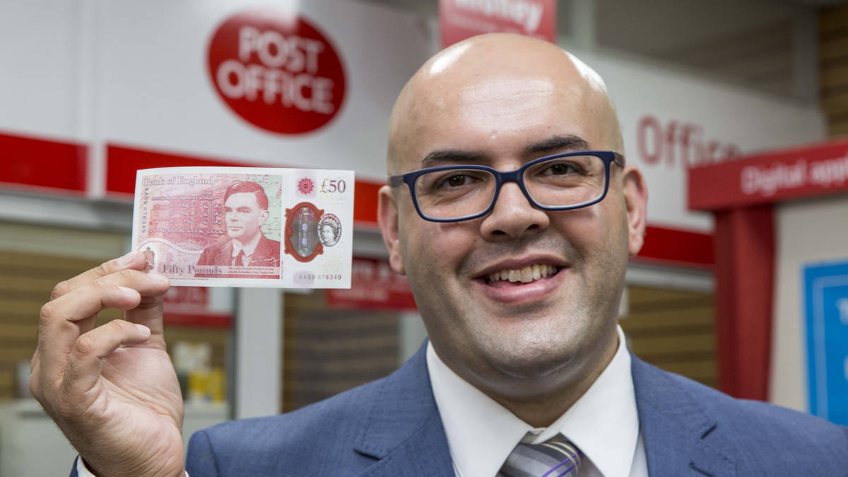 Alan Turing £50 banknote arrives at Post Office near where codebreaker ...