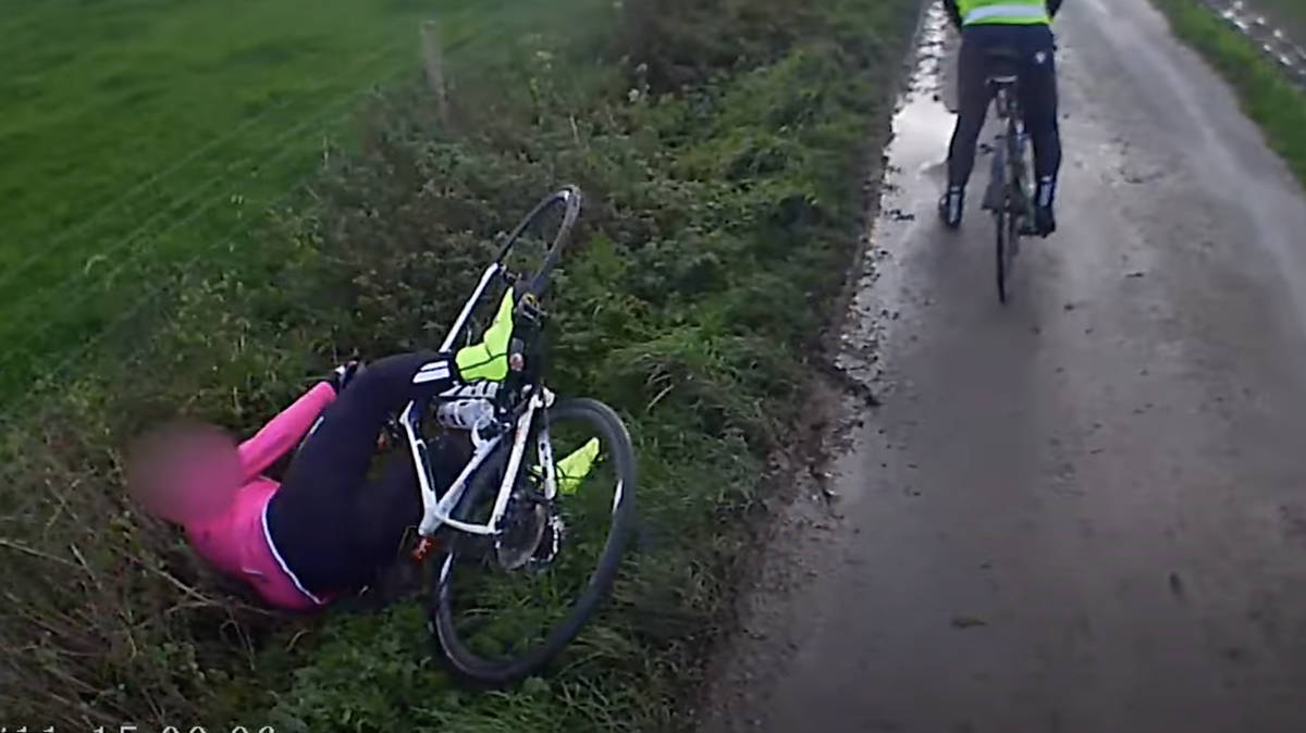 Moment cyclist falls off bike sparks outrage after driver fined £1000 ...