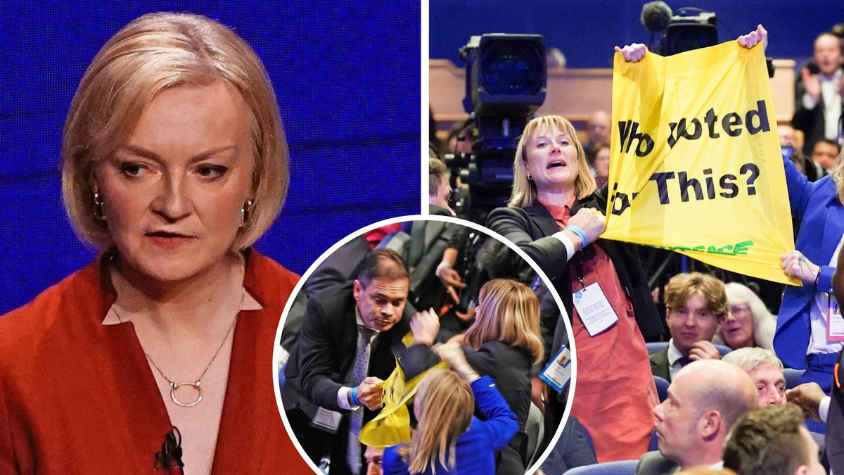 "Who voted for this?" Greenpeace protesters disrupt PM's speech as she ...