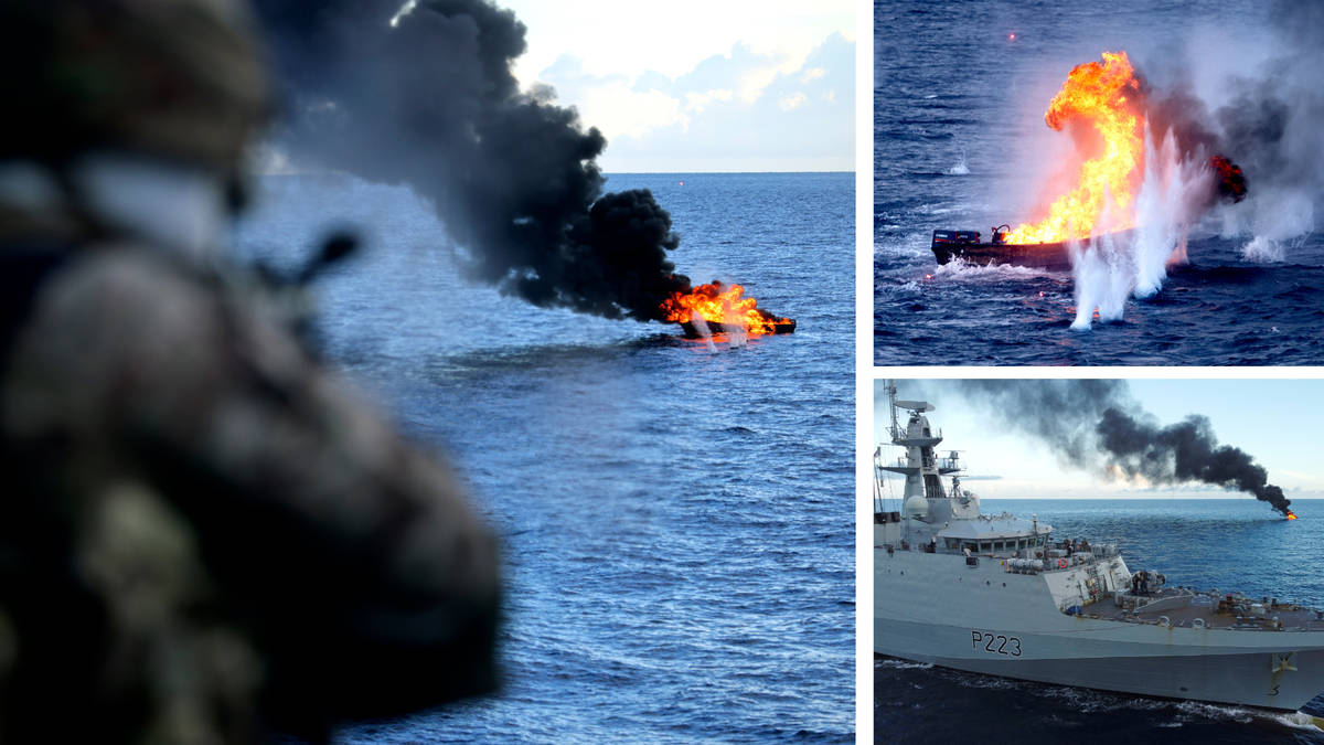 Royal Navy ship torches and sinks smugglers' boat containing £24m ...