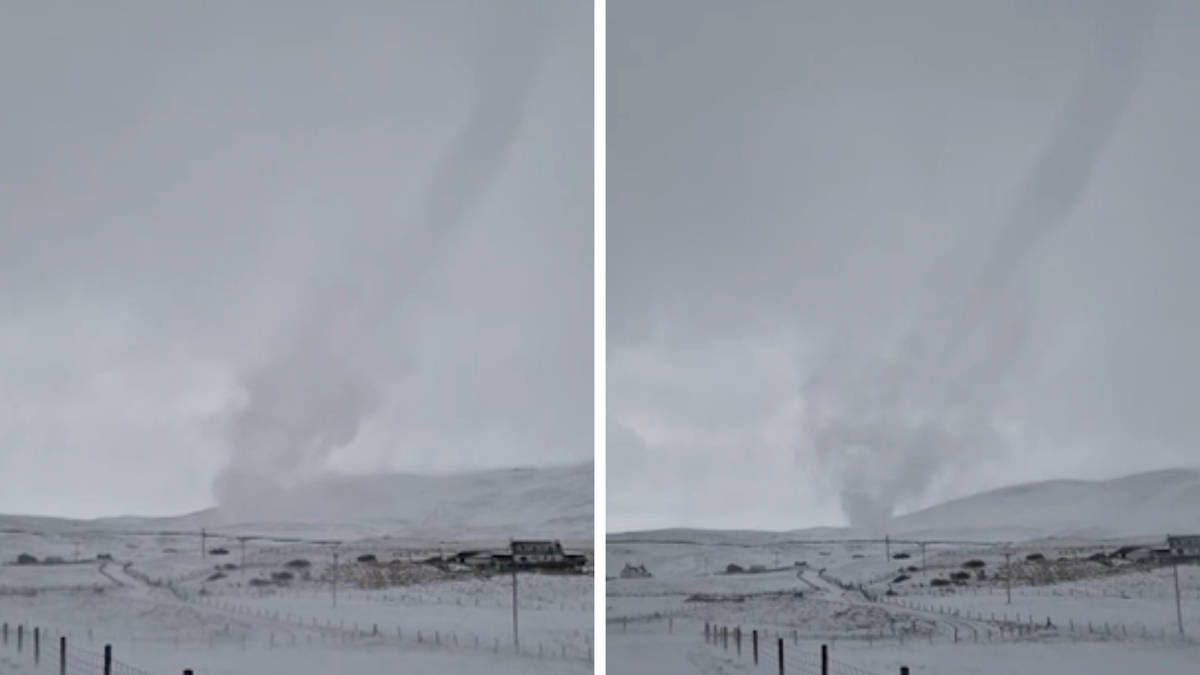 Farmer spots 'snow devil' tornado tearing through Scottish field as he feeds his sheep, while ...