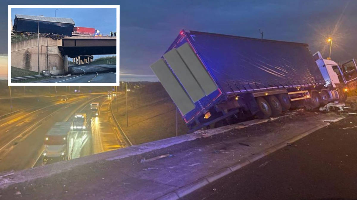 Miles of congestion on M1 after crash left lorry hanging precariously ...