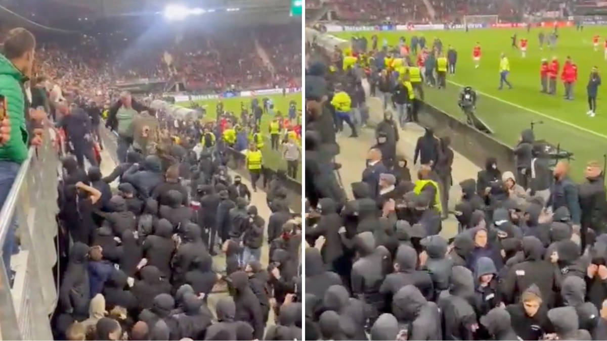 Moment West Ham fan single-handedly holds back group of AZ Alkmaar ...