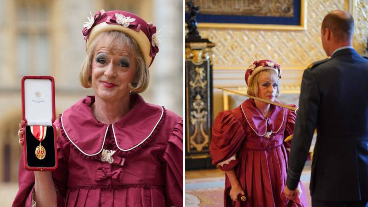Grayson Perry collects knighthood from Prince William dressed as female ...