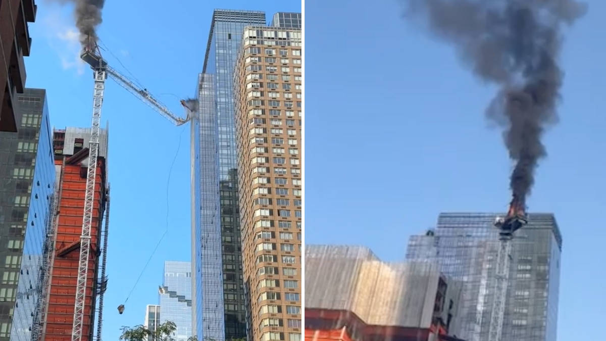Terrifying moment New York City crane catches fire and collapses onto ...