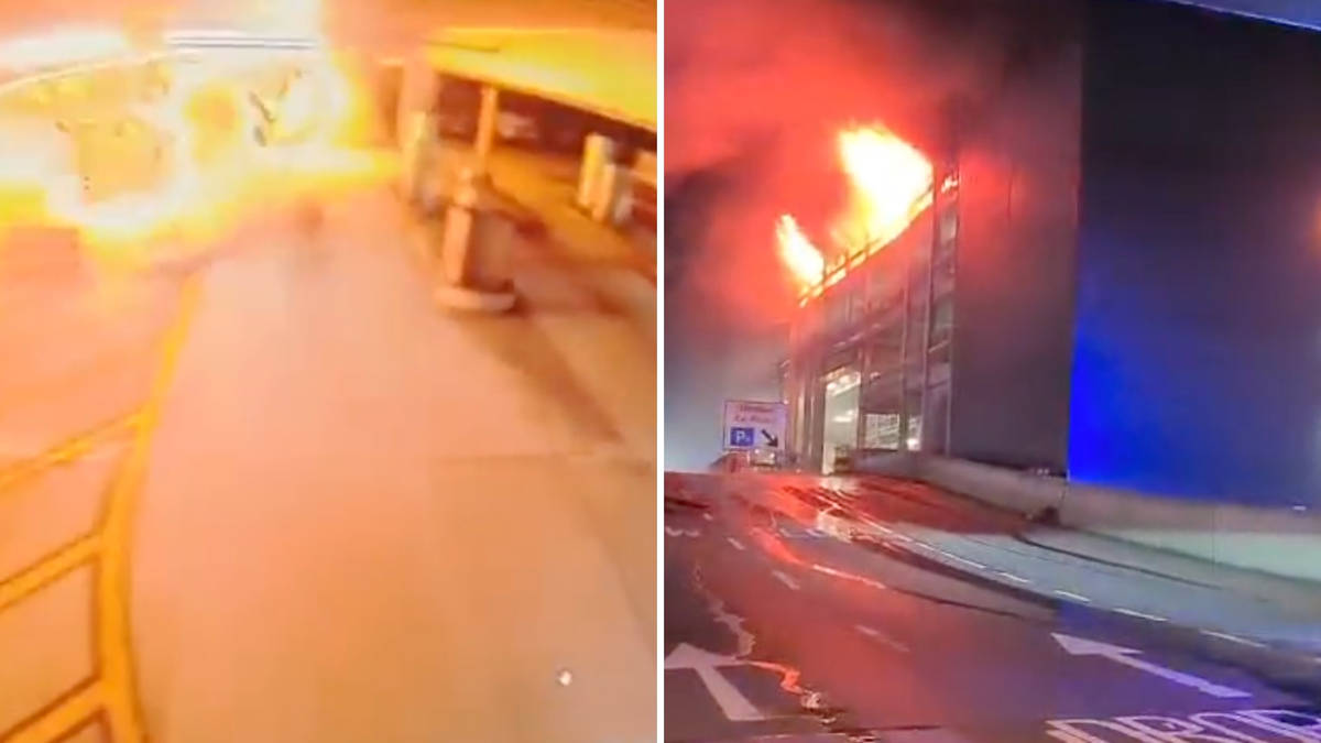 Dramatic footage shows the moment car bursts into flames inside Luton ...