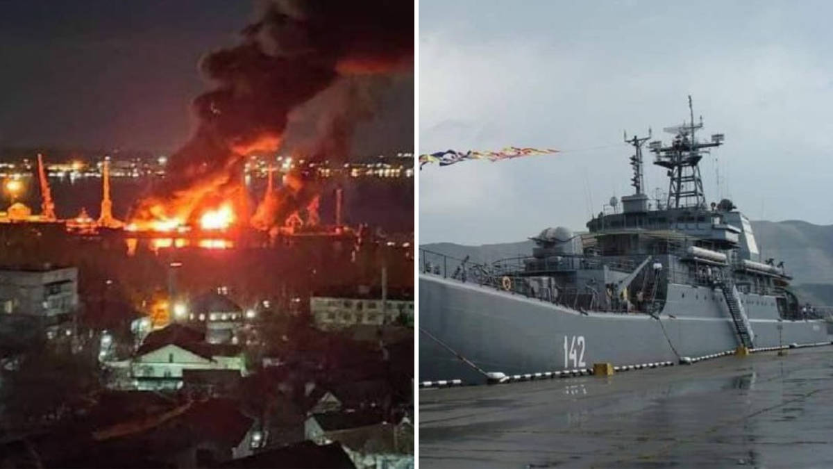 Russian navy ship 'destroyed' off Crimea, as Britain claims 20% of ...