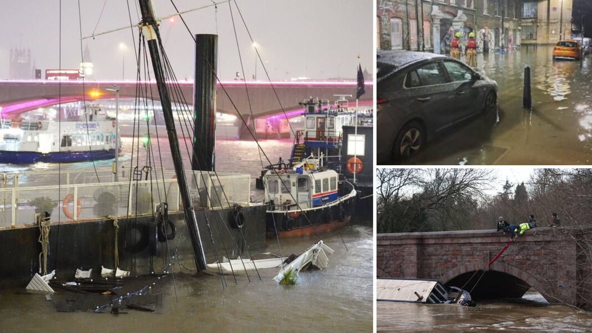 Flooding spreads across Britain: Party boat sinks in Thames amid mass ...