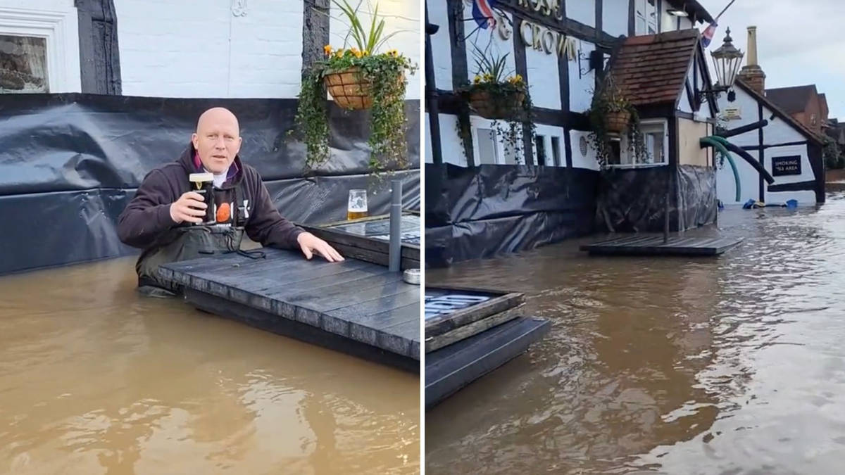 Pub owner keeps spirits afloat as he enjoys pint of Guinness while sat ...