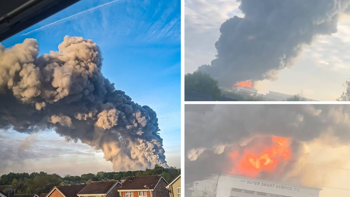 Huge smoke plume seen as far away as Birmingham after warehouse in Staffordshire catches fire | LBC