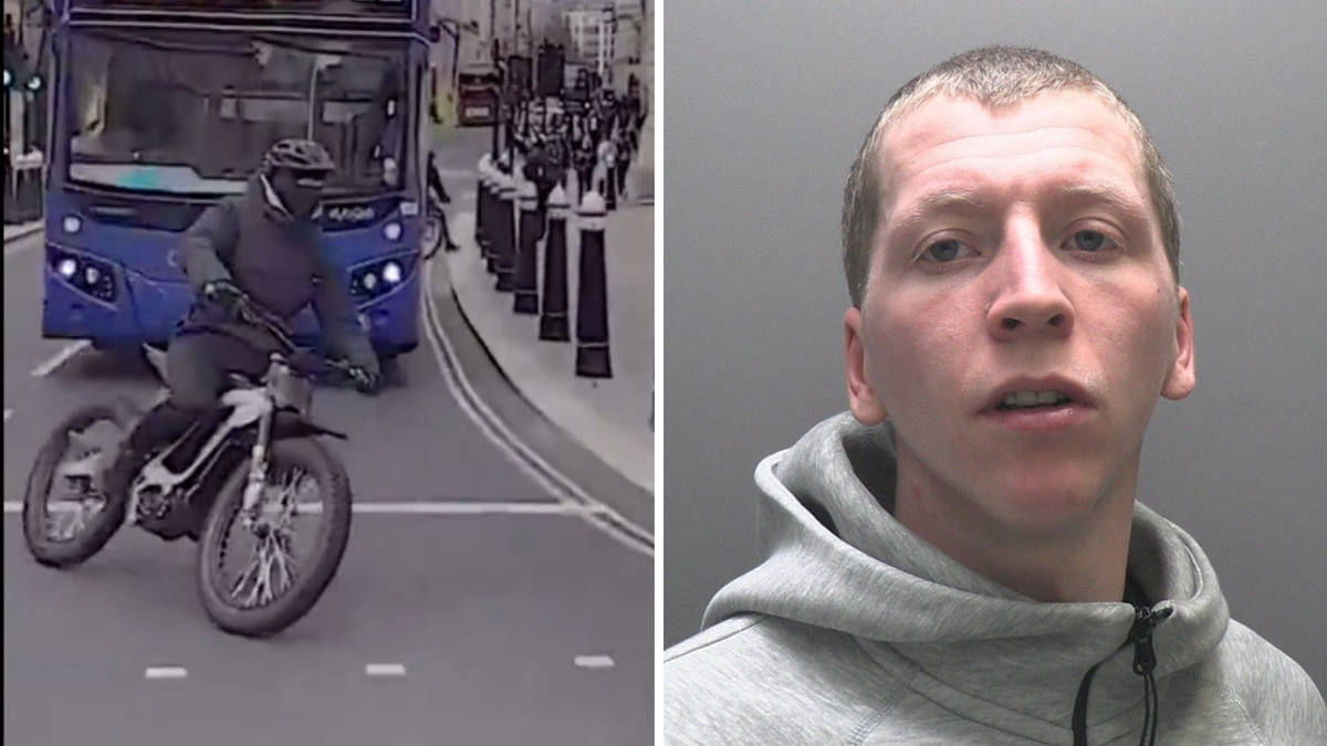Moment officer rams phone thief off e-bike after 24 phones stolen in ...