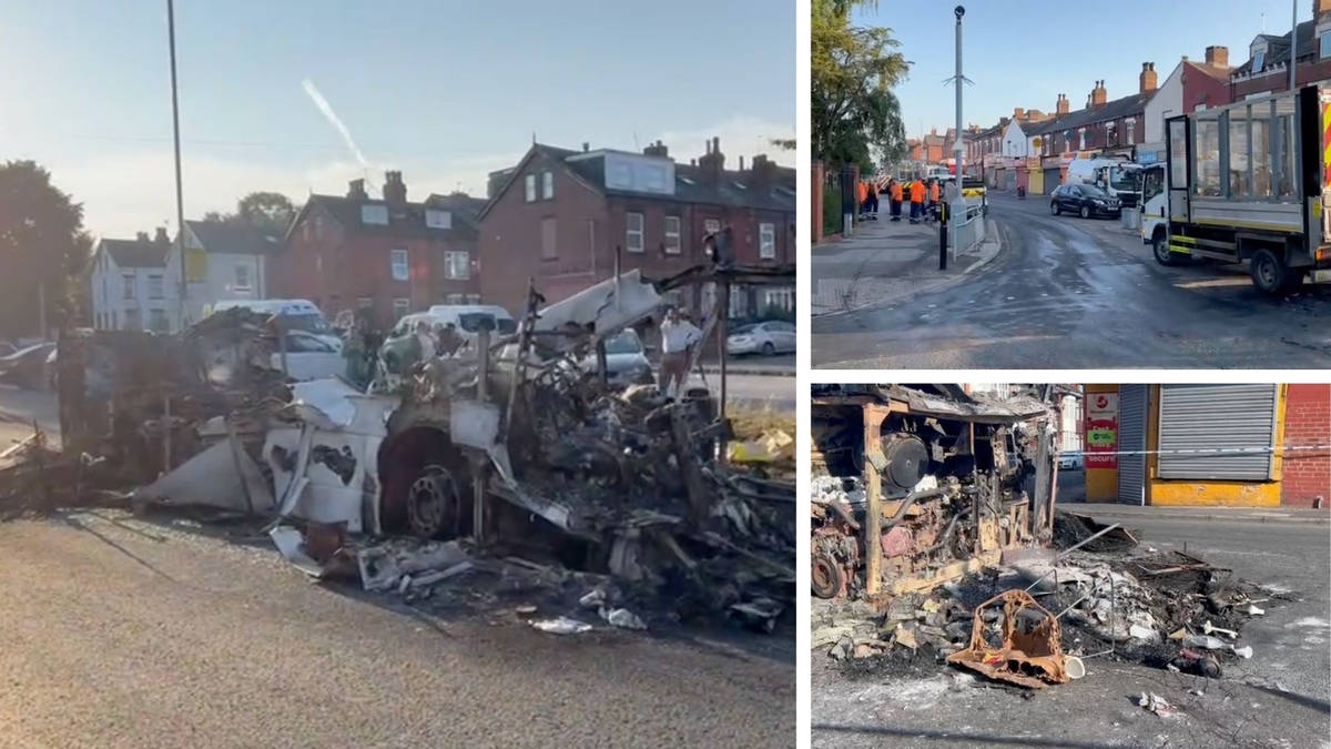 Clean-up begins after riot sweeps through Leeds neighbourhood with bus ...