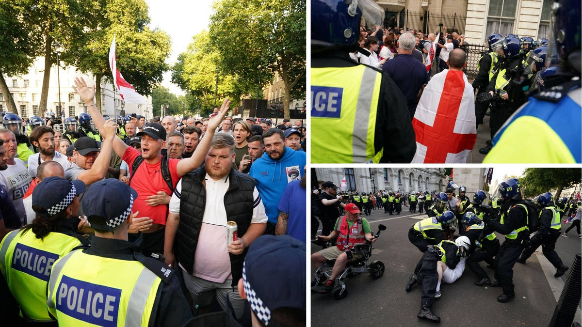 Flares thrown towards Downing Street as violent mob clashes with police ...