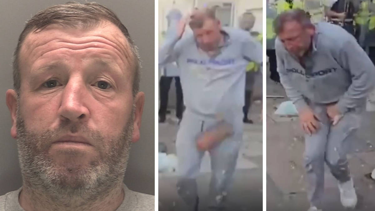 Southport rioter who took brick to head and crotch in viral video ...