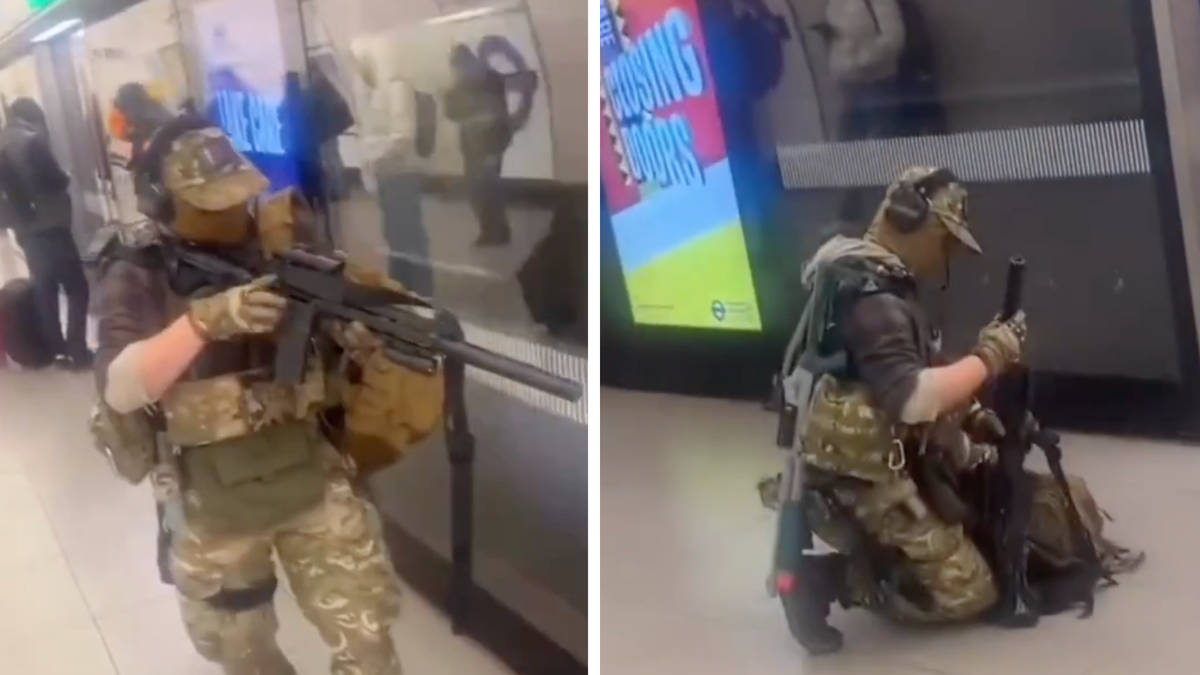 Watch moment man gets fake 'sniper rifle' out in full camouflage gear ...