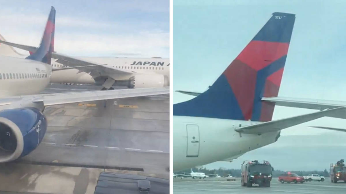 Two planes collide at Seattle Airport as Japan Airlines' wing slices ...