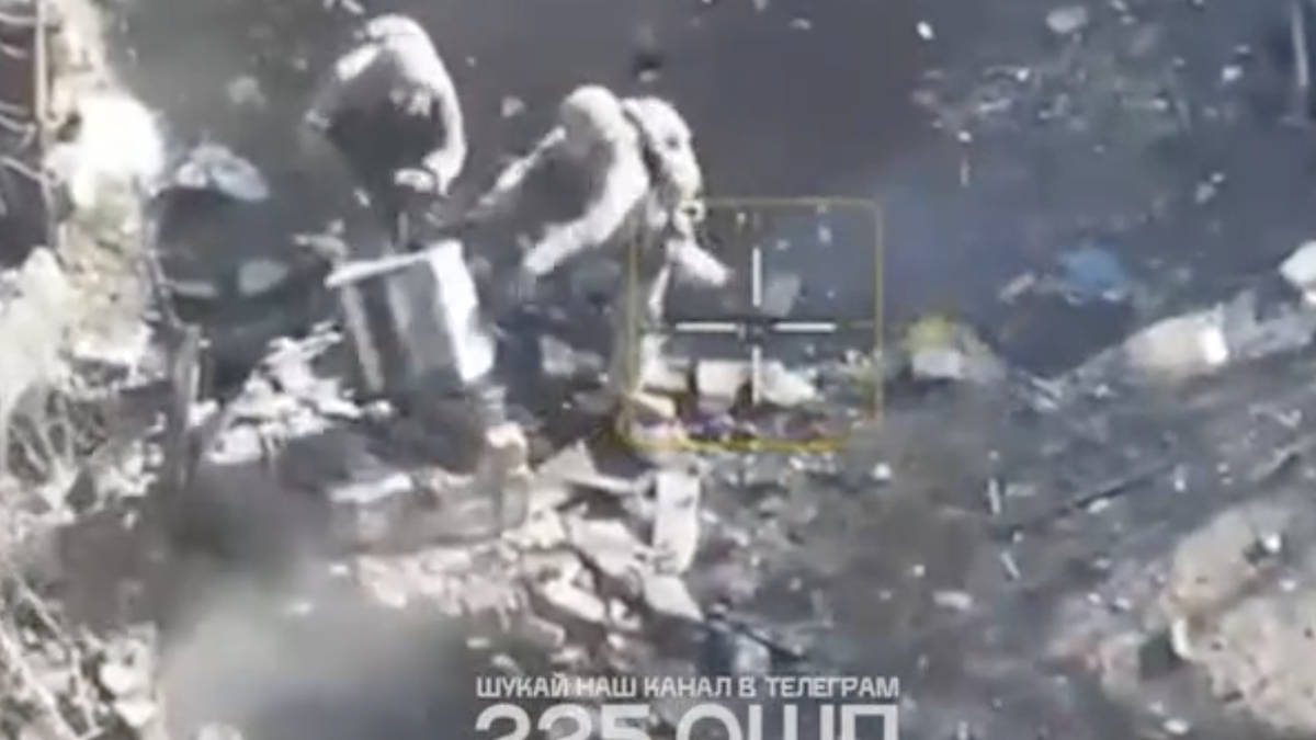 Moment Ukrainian soldiers hurl beehive at Russians after running out of ...