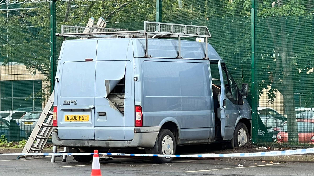 Three arrested under Terrorism Act after van crashes into defence ...