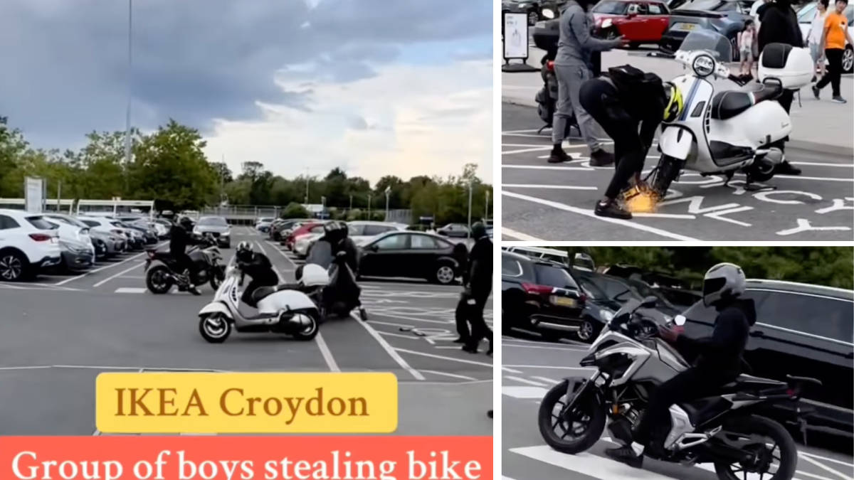 Moment brazen bike thieves armed with angle grinder steal moped in ...