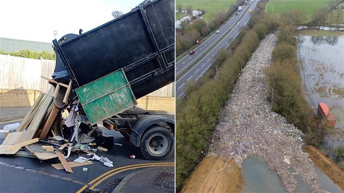 Moment 'brazen' fly-tipper dumps lorry load of rubbish on residential ...
